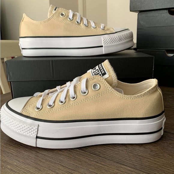 Converse | Shoes | Converse Tan Platform Sneakers Classic Canvas Style ...